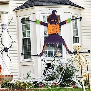 Large Flying Witch Halloween Decor, 63" H Halloween Witch Crashing into Tree Decorations, Funny Halloween Outdoor Tree Decorations for Yard Lawn Porch Garden Outside Hanging Props Party Supplies