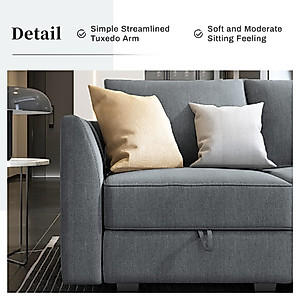 HONBAY Modern L Shaped Sectional Sofa for Small Space Fabric Modular Sofa with Chaise Loveseat Sofa with Ottoman and Storage Seat, Bluish Grey