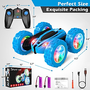 Qumcou Remote Control Car,RC Cars Toys for Boys,2.4Ghz High Speed Kids Toys Cars with Headlights and Wheel Lights,Christmas Birthday Gifts for Boys Age 6-12（Blue