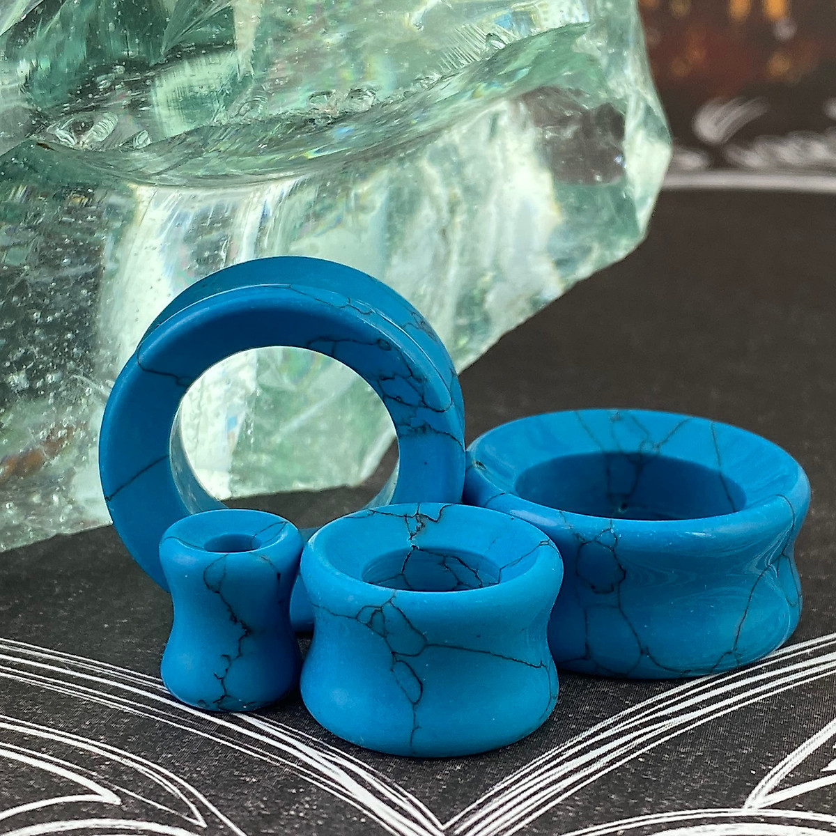 Mystic Metals Body Jewelry Pair of Blue Synthetic Turquoise Stone Tunnels (STN-739) (1/2" (12mm))