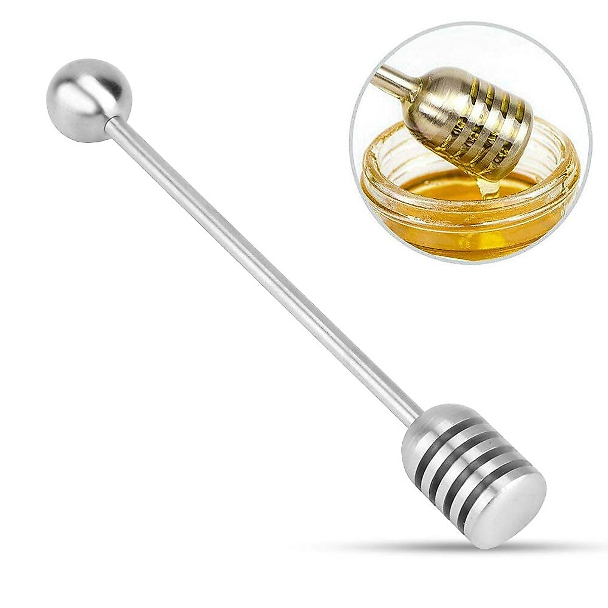 Honey and Syrup Dipper Stick Server Honey Spoon Stainless Steel Honey Dipper Stirrer Spoon Mixing Stick Tool Serve Solid for Honey Pot Jar Containers Silver