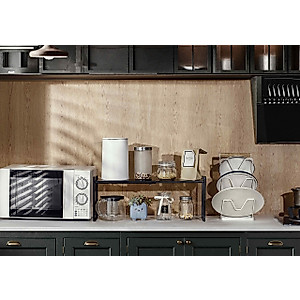 Beeloving Expandable Cabinet Shelf Organizer Storage Rack Space Riser for Kitchen Bathroom Pantry Spice Cupboard Countertop Desk Home Office Dish Cup Bottle Pot Metal Plate Heavy Duty Nonslip Black