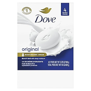 Dove Beauty Bar Soap Original 4 Count for Soft, Smooth Skin, with 1/4 Moisturizing Cream 3.75 oz