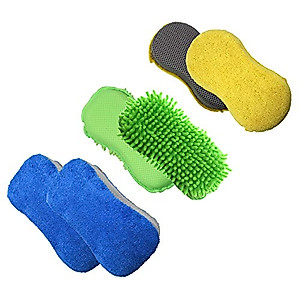 Polyte Microfiber Scratch Free Car Wash Detailing Exterior Interior Sponge Set, 3 Pack (4.25x9 in, Multi)