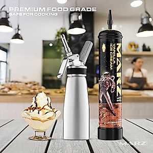 Marz Premium Whipped Cream Charger 640g 1.1L - Food Grade Nitrous Oxide Tank Pure Flavored N2O Chargers - For Any Standard Whipping Cream Dispenser – (6 Cylinders Vanilla Ice Cream)