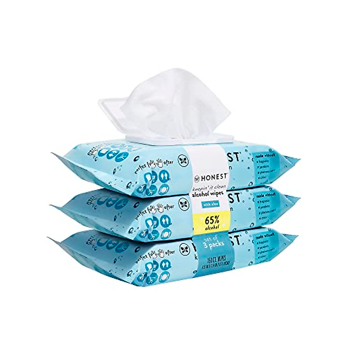 The Honest Company Sanitizing Alcohol Wipes, Unscented, 50 Count (Pack of 3)