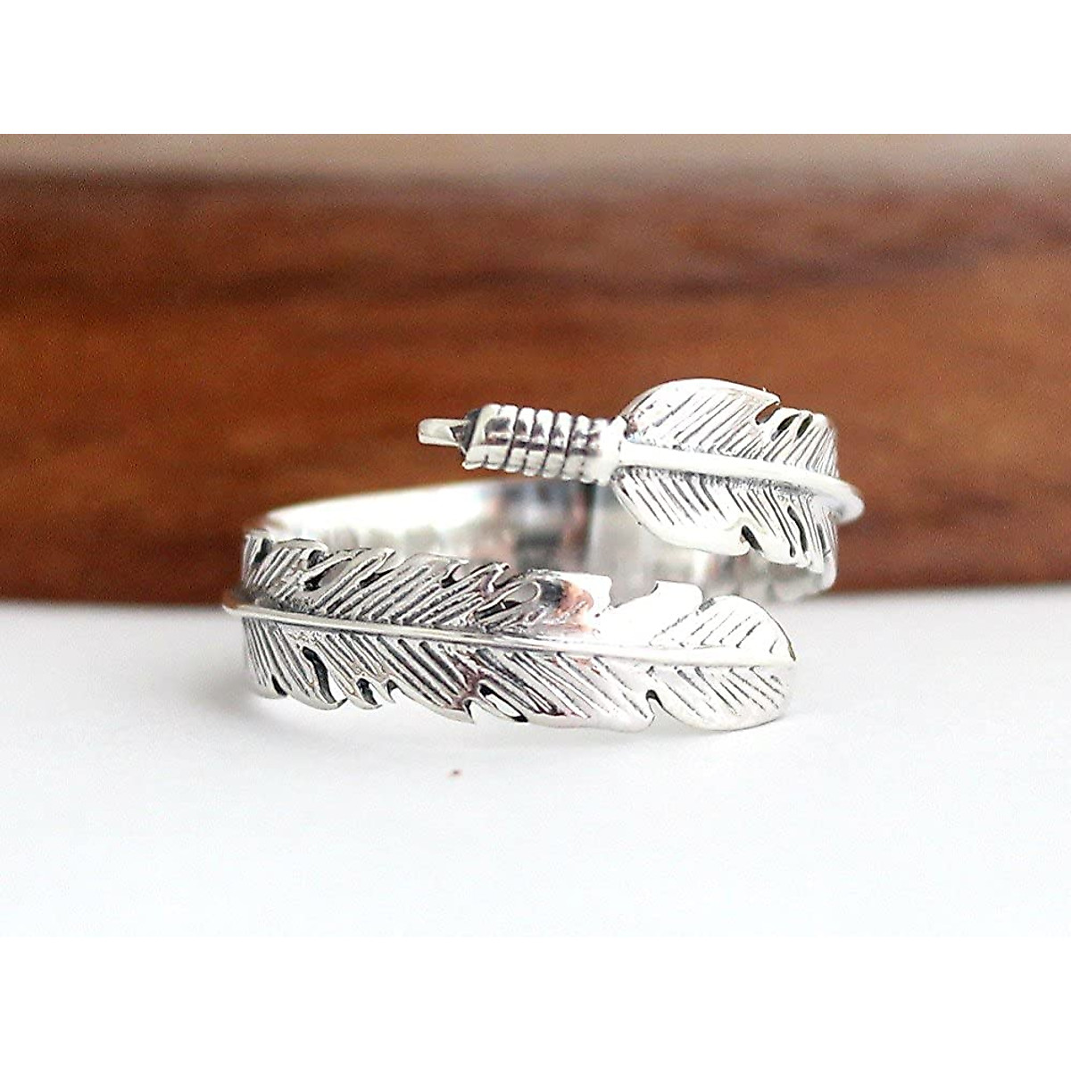 925 Sterling Silver Southwest Native American Kokopelli Open Ring Adjustable (Feather)
