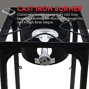 GasOne Propane Single Burner Camp Stove with High Temp Paint & Red QCC Steel Braided Regulator with Height Adjustable Leg