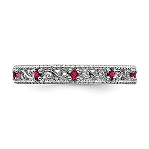 Solid 925 Sterling Silver Stackable Created Ruby Ring Eternity Band Size 10