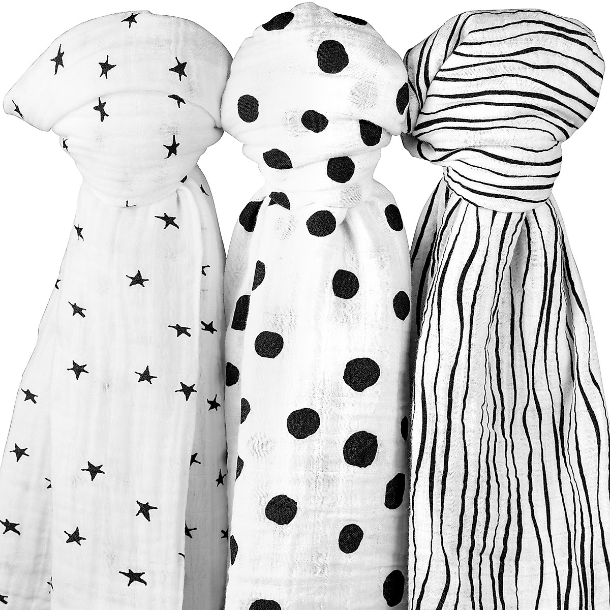 Ely's & Co. Muslin Swaddle Blanket 100% Soft Muslin Cotton 3 Pack 47"x 47" (Black & White)