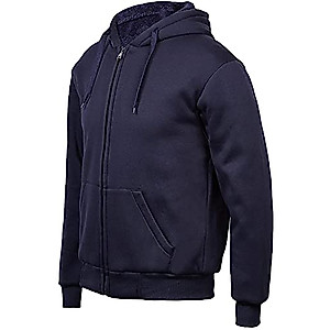 IGEEKWELL Hoodies for Men Full Zip Up Heavyweight Sweatshirt - Sherpa Lined Winter Jacket, Navy, S