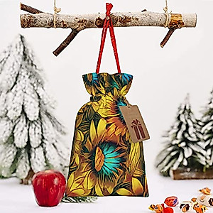 Drawstrings Christmas Gift Bags Floral-Sunflower Presents Wrapping Bags Xmas Gift Wrapping Sacks Pouches Medium