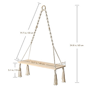 Betylifoy Macrame Wall Hanging Shelves Rustic Macrame Shelf Set of 2 Boho Wall Decor Wood Floating Storage Shelves Plant Hanger for Bedroom Bathroom Living Room Photo Display