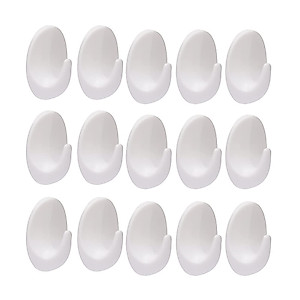 UUYYEO 15 Pcs White Plastic Wall Hooks Adhesive Picture Hanging Hooks Stick On Door Hooks Waterproof Bathroom Hangers for Hanging Keys Bags