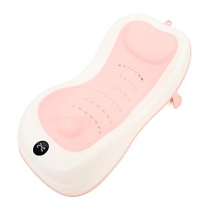 Baby Bath Support with Smart Temperature Sensing Technology, Soft and Supportive Design, Compatible with Most Baby Tubs, Anti Slip Bottom, Easily Foldable (Pinkish)