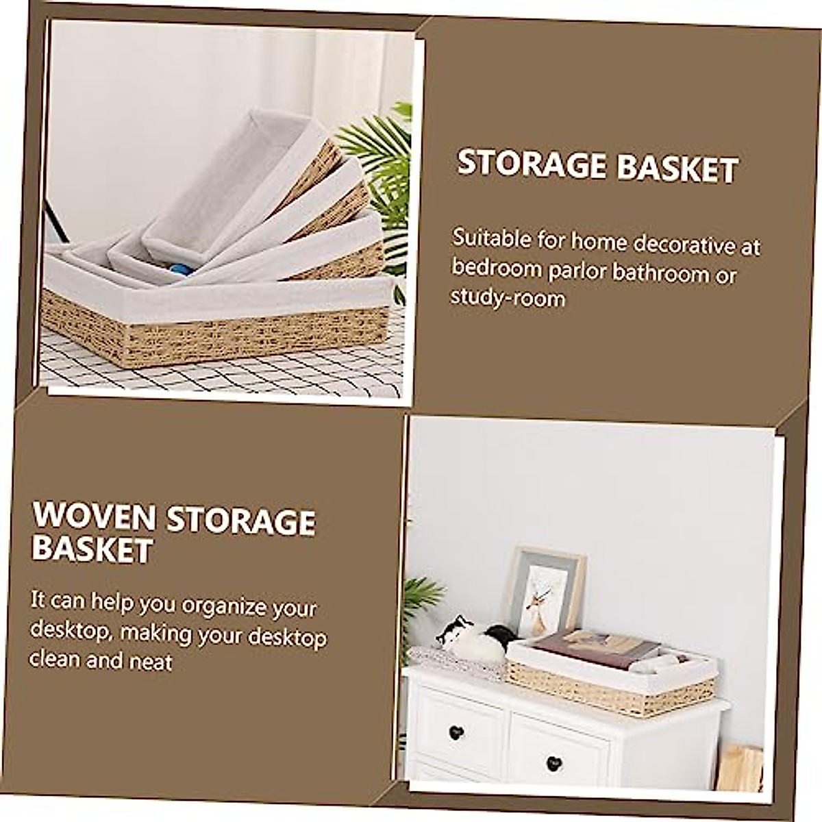 NOLITOY Storage Basket Rectangular Wicker Basket Bread Serving Basket Vanity Organizer Tray Makeup Organzier Rattan Sundries Basket Sundries Storage Organizer Paper Cosmetic Storage Box