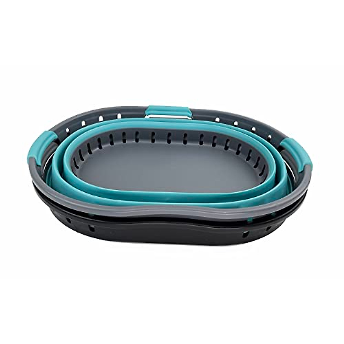 SAMMART 25L (6.6 gallon) Set of 2 Collapsible Plastic Laundry Basket - Foldable Pop Up Storage Container/Organizer - Portable Washing Tub - Space Saving Hamper/Basket (Alloy Grey + Crystal Blue)