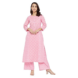 Tissu Women's Cotton Pink Floral Printed Straight Kurta with Palazzo (Tis-609_Pink_S)