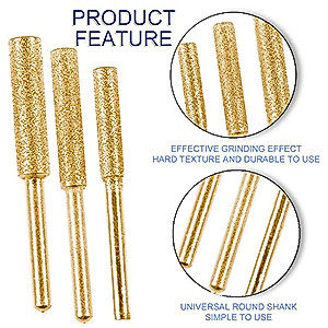 Burr Grinding Stone File - 6Pcs 3mm 5/32" 3/16" 7/32" Shank Diamond Chainsaw Sharpener Rotary Bit Set Polishing Sharpening Garden Tool for Lawn Mower Chainsaw Parts Garden,120-150 Grit,Gold (Gold)