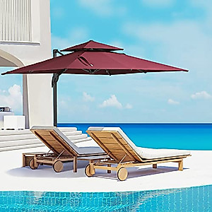 Outsunny 10ft Cantilever Patio Umbrella with Base, Hanging Aluminum Offset Umbrella with 360° Rotation, Easy Tilt, 8 Ribs, Crank, Cross Base Included for Backyard, Poolside, Lawn, Garden, Wine Red