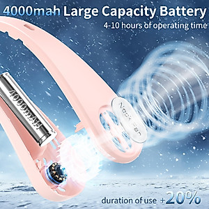 Portable Neck Fan, Hands Free Bladeless Personal Fan, 4000mAh Battery 4-16H, 360° Fast Cooling, No Hair Twisting, Ultra Quiet, Travel Essentials, Suit Home Office Sports, Gifts for Women Men-Pink