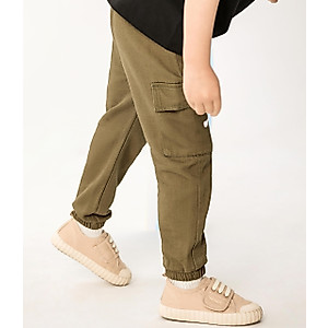 Feidoog Toddler Baby Boys 2 Pack Sweatpants Solid Cotton Elastic Waist Trousers Active Jogger Pants,Green+Coffee,3-4T