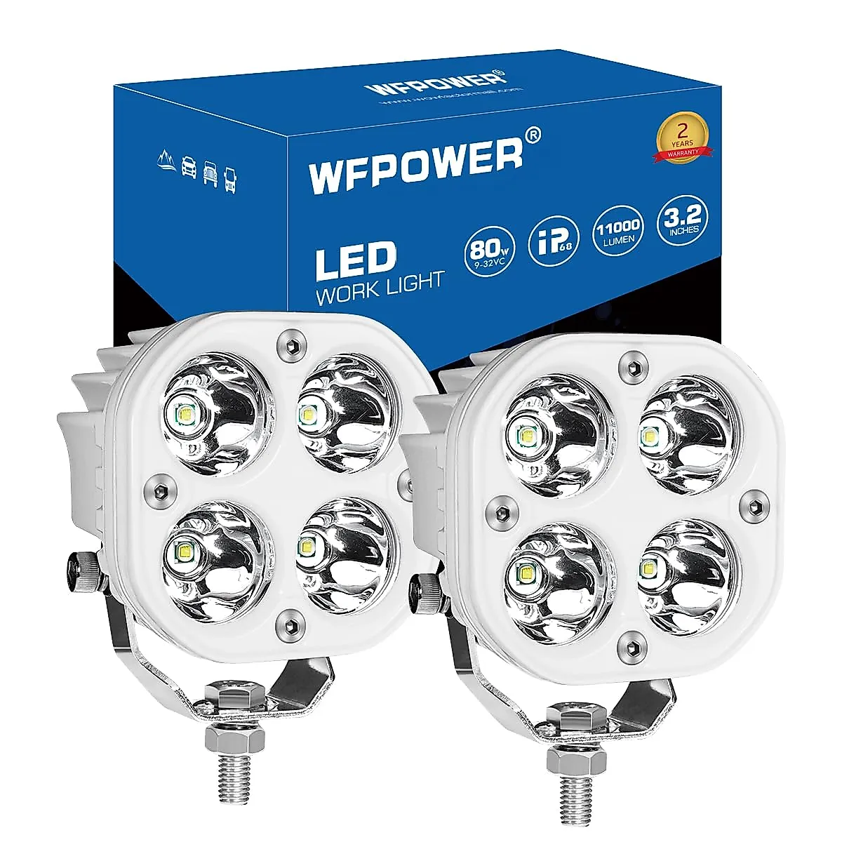 WFPOWER 3" Cube LED Pods, 2PCS Marine LED Lights Pontoon Boat Docking Light for Fishing Boat, Waterproof White Spot LED Cube Light Pods for Off Road Driving 12V 24V 4WD Pickup Truck Boat ATV UTV