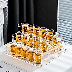HeiMma Shot Glasses Set of 25 with Holder, 1.7Oz/50ml Shot Glasses, Shot Display Stand, Shot Glass Serving Tray with LED Light for Party, Bar, Drinking Club, Restaurant