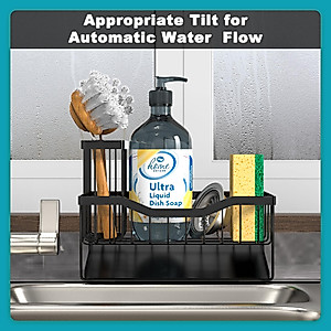 Multifunctional Sponge Holder for Kitchen Sink with High Brush Rack, Sink Caddy with Self Drain Tray, Kitchen Sink Organizer Sponge Caddy for Storage Dish Soap Dispenser - Kitchen Gadgets Accessories