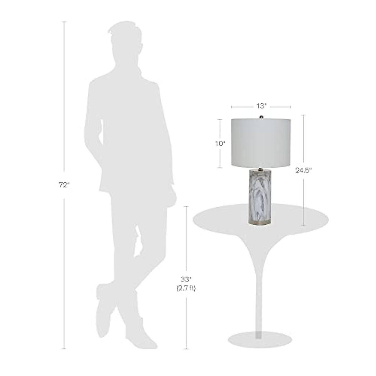 Catalina 20640-000 Modern Pillar Marble Table Lamp with Polished Nickel Accents, 24.5", Classic White/Grey