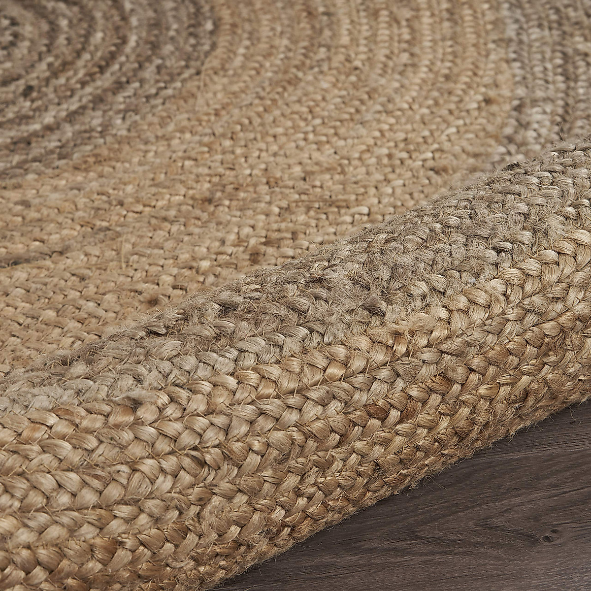 LR Resources Jute LR12032-NGY40RD Natural/Gray Round X 4 ft Indoor Area Rug, 4' x 4'