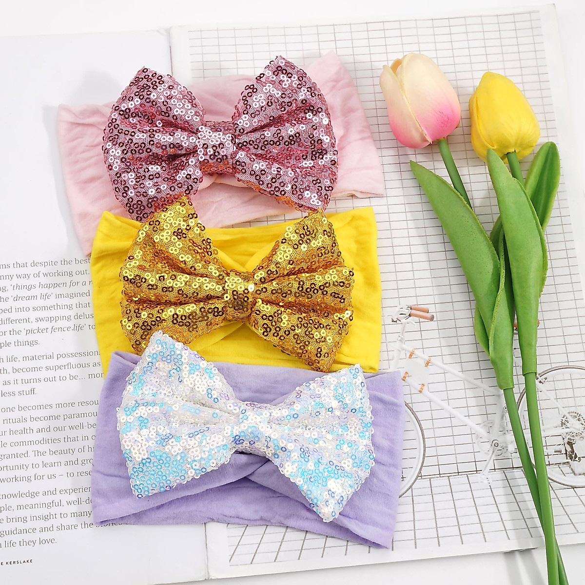 CÉLLOT Baby Girls Headbands Glitter Fesival 5 Inch Hair Bows Headbands for Newborn Infant Toddler Photographic Set of 15