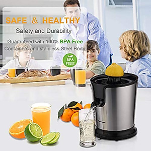 Homeleader Electric Citrus Juicer, Lemon Squeezer with Stainless Steel, Orange Squeezer with Two Cones, Powerful Motor for Grapefruits, Orange and Lemon, Black