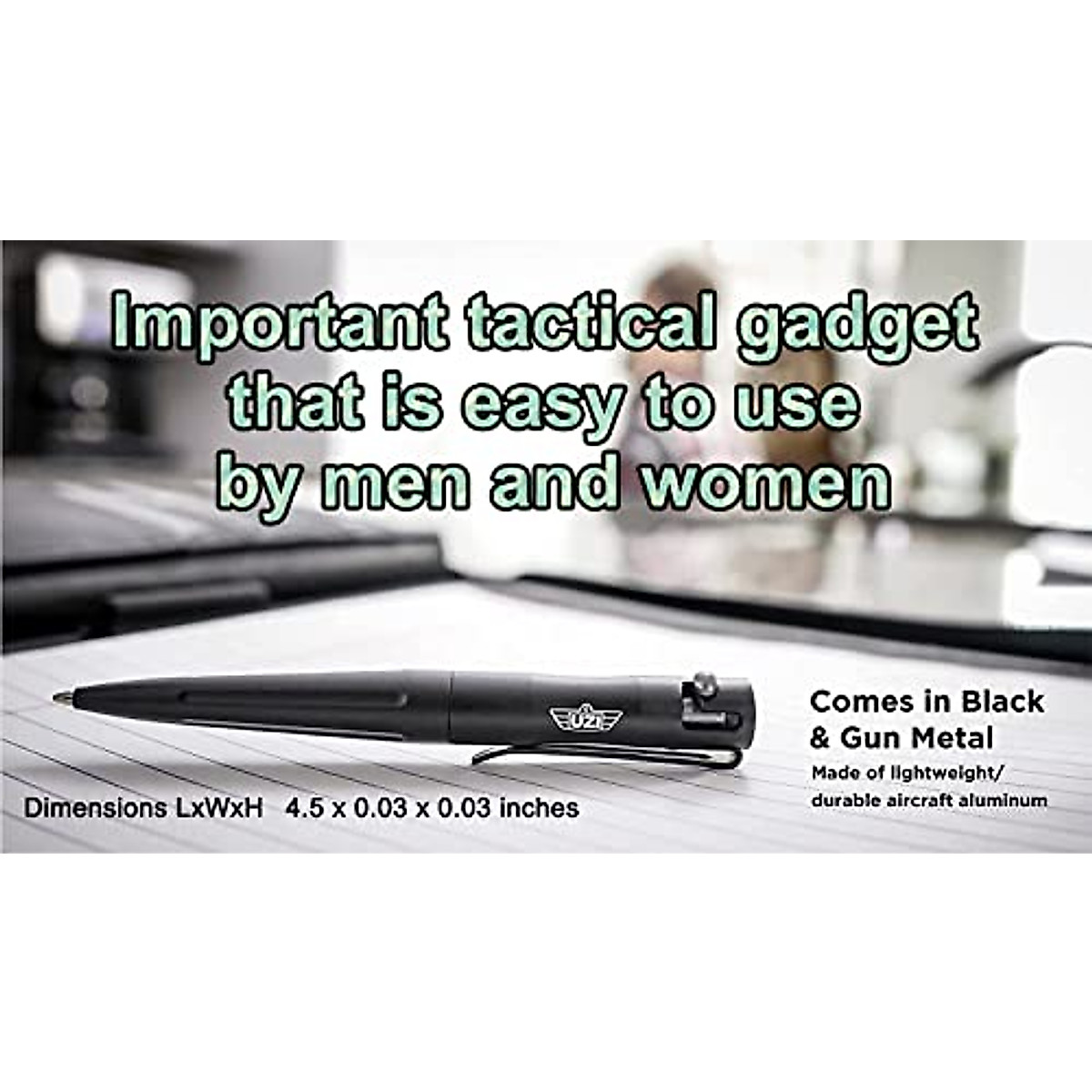 UZI Tactical Bolt Action Pen, Ultra Durable Aircraft Aluminum (UZI-Tacpen15-GM) Ballpoint Writing Tactical Pen Gun Metal