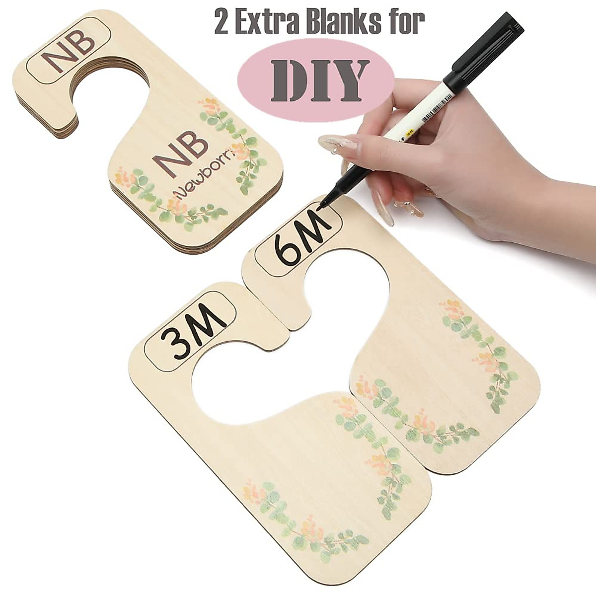 Dabancy Wooden Baby Closet Dividers - Set of 10 from Newborn to Toddler and 2 Blanks with Velvet Bag,Wooden Nursery Closet Dividers for Baby Clothes- [box]