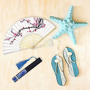 Zonon Handheld Floral Folding Fans Hand Held Fans Silk Bamboo Fans with Tassel Women's Hollowed Bamboo Hand Holding Fans for Women and Men (White, Blue, Dark Blue and Black)