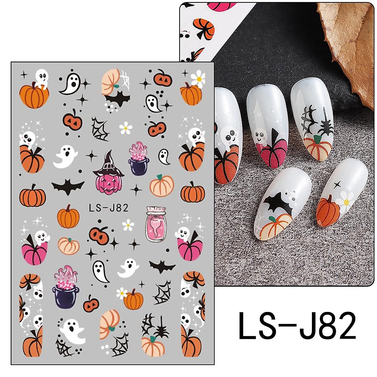 JMEOWIO 9 Sheets Halloween Nail Art Stickers Decals Self-Adhesive Pegatinas Uñas Horror Ghost Witchy Spider Web Bat Cat Pumpkin Spook Nail Supplies Nail Art Design Decoration Accessories