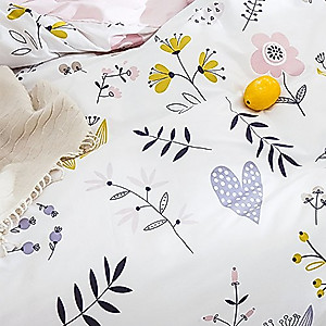 OTOB Soft Cartoon Floral Bedding Aesthetic Girls Duvet Cover Full Queen Pink Cotton Floral Comforter Cover for Toddler Women Kids Teen Bed Reversible Shabby Chic Flower Kawaii Bedding,No Comforter