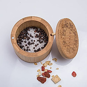 TENSITY Salt Box, Bamboo Storage Box with Magnetic Swivel Lid, Bamboo Seasonings Box with Mini Spoon (Celtic Knot)