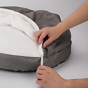 long rich Durable Oxford to Sherpa Pet Cave and Round Pet Bed, 25", with Removable top and Insert, by Happycare Textiles