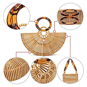YIDIANAI Women's Bamboo Beach Handbag Handmade Bamboo Tote Bag Trendy Style Tote Bag Tasteful Basket (small)