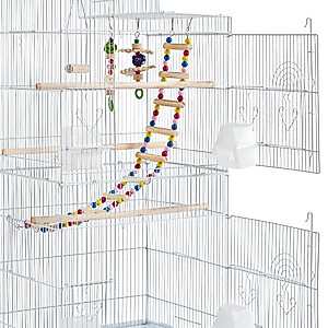 Yaheetech 62.4-inch Roof Top Flight Bird Cage for Parakeets Cockatiels Conures Finches Lovebirds Canaries Budgies Small Parrots, Large Birdcage with Detachable Rolling Stand, White