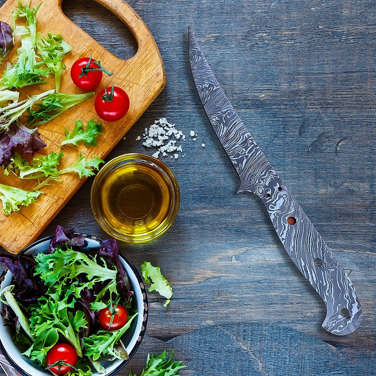 Damascus Steel Fillet Knife Blank for Knife Making Supplies, 5 inch Handmade Ultra Sharp Thin Professional Kitchen Chef Boning Knife Blank Blade JNR -4035