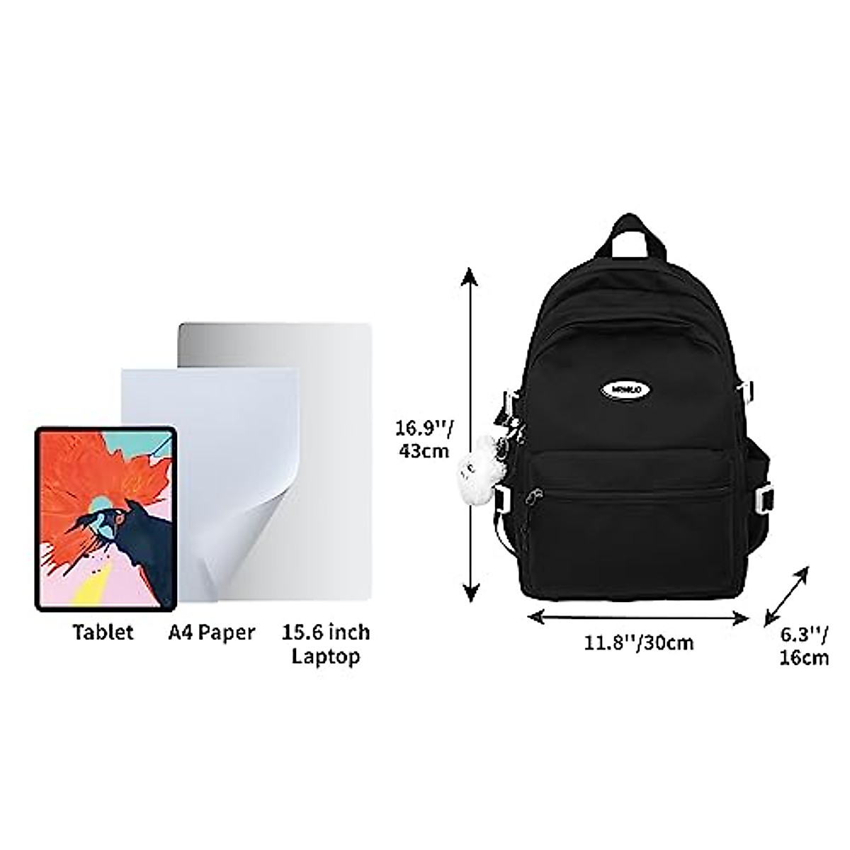 BILIPOPX Kawaii Backpack with Cute Accessories Aesthetic 15.6 Inch Laptop Backpack Pendant (Black)