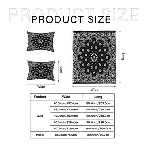 Denorn Black Paisley Bandana Bedding Sheet Bed 3-Pieces Duvet Cover Set Comfy 2 Pillowcases Queen(90"×90")