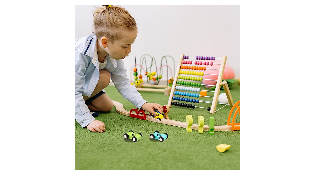 Delightful 6-Piece Wooden Mini Car Ramp Race Track Set