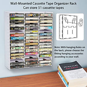 Sanfurney 51-Slot Cassette Tape Storage, Desktop Rack Audio Tape Organizer, Wall-Mounted Cassette Holder