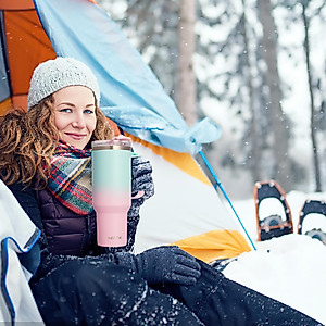 COKTIK 40 oz Tumbler With Handle and Straw Lid, 2-in-1 Lid (Straw/Flip), Vacuum Insulated Travel Mug Stainless Steel Tumbler for Hot and Cold Beverages,Easy to Clean (Bubble Gum)