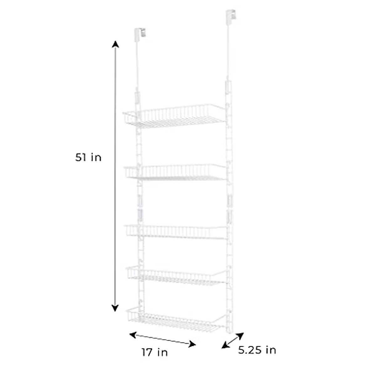 Smart Design Over The Door Adjustable Pantry Organizer Rack w/ 5 Adjustable Shelves - Steel Metal - Hanging - Wall Mount - Cans, Spice, Storage, Closet - Kitchen [White]