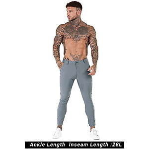 GINGTTO Grey Chinos Pants Men Slim Fit,Ankle Length Dress Pants Men Skinny Flat Front Chinos 30x28